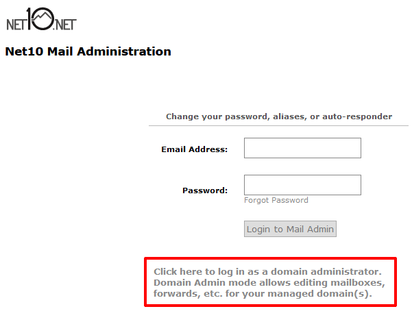 Net10 Mail Admin for Users - Net10 Internet Services